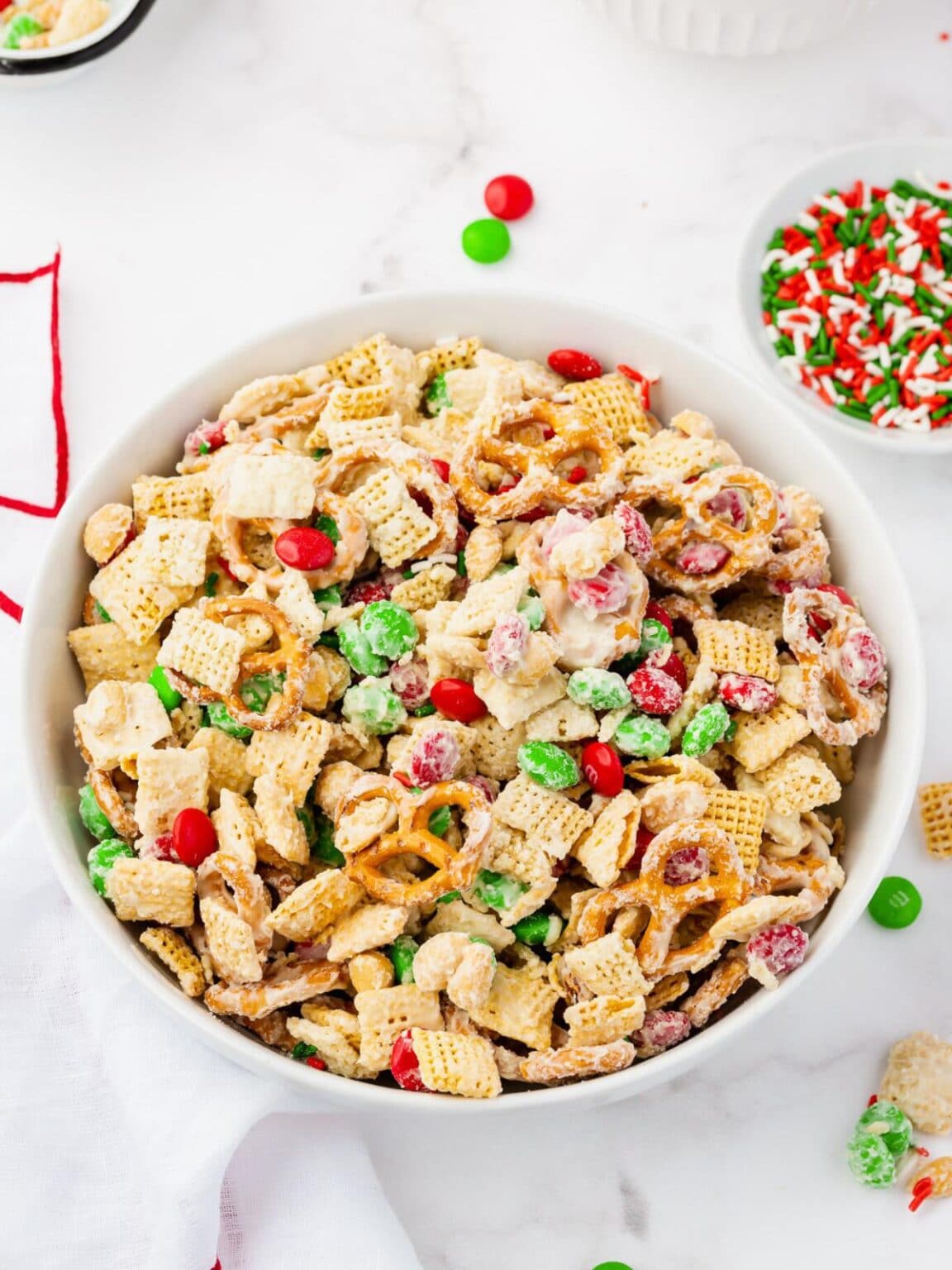 White Chocolate Christmas Chex Mix Recipe - Intentional Hospitality