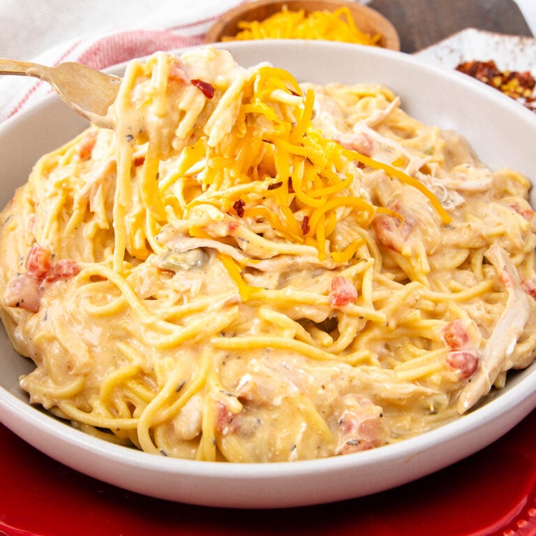 Cheesy Rotel Chicken Spaghetti (Slow Cooker) - Intentional Hospitality